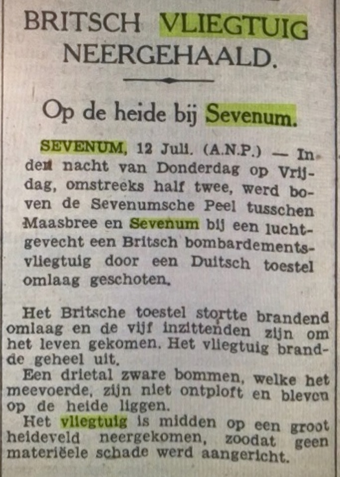 Ian Milne Hossack - Hampden lost at Sevenum on 11-07-1940 (SGLO ref ...